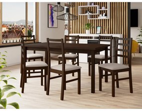 Rozkládací jídelní stůl se 6 židlemi AL02, Barva dřeva: ořech-L, Potah: Kronos 7