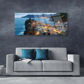 akrylový obraz Moře Město Hory Krajina 125x50 cm