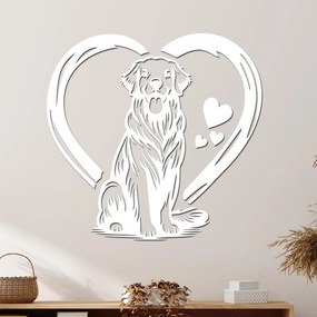 dřevo života Dřevěný obraz Zlatý retriever v srdci Zvolte rozměr (cm): 40x39, Zvolte barvu dekoru: Bílá