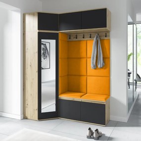 Eka Předsíňová stěna s čalouněnými panely Trinity 38 - Dub Artisan s černou / Hořčicová 2326