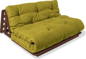 Marior Home  Rozkládací futonové křeslo / pohovka Layti - 140 cm / Zelená / Ořech olejovaný
