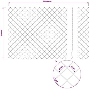 Plot s řetězovým odkazem a sloupkem 25 x 0,8 m Šedá Síťovina 3336275