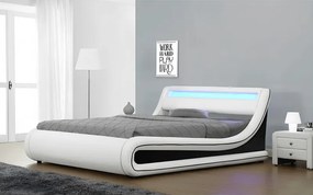 Manželská postel s RGB LED osvětlením, bílá / černá, 180x200, MANILA NEW Kondela 0000242663