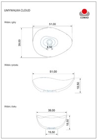 Comad Keramické umyvadlo na desku CLOUD FREE WHITE, bílá