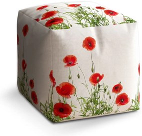 Taburet Cube vlčí máky, bílá / červená