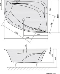 Polysan Tanya R 160 x 120 cm vana asymetrická akrylátová pravá 66119