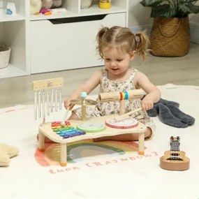 AIYAPLAY dětské hudební nástroje ze dřeva ve stylu Montessori s bubnem, xylofonem, dvojitým zvonem, cymbály, zvonkem
