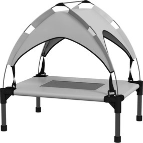 PawHut Vysoká Psí Postel s Markýzou, Psí Postel, Venkovní Psí Lounge s Stříškou, Prodyšná pro Malé a Mini Psy Světle Šedá Oxford 61 x 46 x 63 cm | Aos