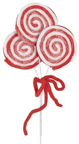 Červeno-bílá vánoční dekorace / zápich tři kulatá lízátka Candy Cane – 30 cm
