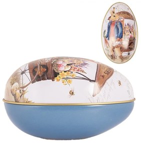 Modrá plechová dóza ve tvaru vajíčka s králíčkem Easter Egg - 7*11*7 cm