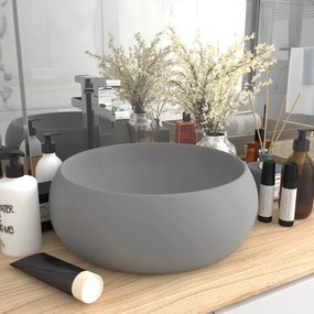 Luxusní umyvadlo kulaté matné světle šedé 40 x 15 cm keramické 147004
