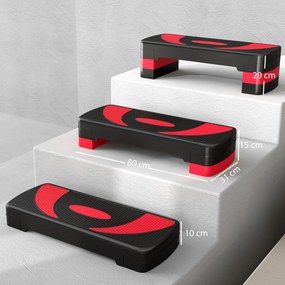 HOMCOM Aerobní stepper, výškově nastavitelné, pro vnitřní i venkovní použití, nosnost až 150 kg, 80 x 31 x 10-20 cm, Červený