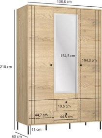 Šatní skříň se zrcadlem 3d2z [17] dub cremona Cross Line