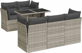 6dílná zahradní sedací souprava a podušky světle šedá polyratan 3326103