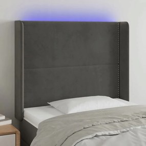 Čelo Postele S Led Tmavě Zelené Samet Tmavě šedá 103 x 16 x 118/128 cm