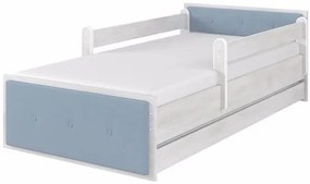Dětská postel Max XL Čalouněná 180x90 cm - Norská borovice - 2x krátká zábrana se šuplíkem - čalounění Modrá