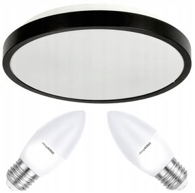 BERGE Stropní LED svítidlo LARI-R BLACK - 2xE27 IP20 + 2x E27 10W svíčka - studená bílá