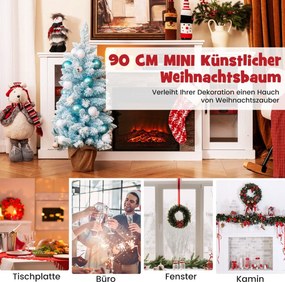 Costway 90 cm Mini umělý vánoční stromek se sněhovou a cementovou základnou
