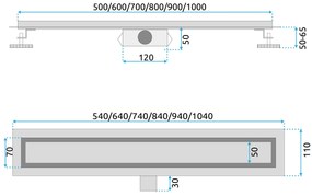 Odtokový žlab REA NEOX 50 cm, kartáčovaná měď