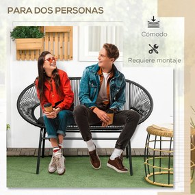 Outsunny 2-místná zahradní židle Acapulco s opěrkami, polstrováním a ocelovým rámem, nosnost 260 kg, pro balkon, terasu, patio, 132x72x83 cm, černá