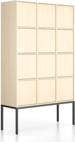 Kancelářská skříň FRAME, černá podnož, 12x dveře, 1299 x 450 x 2185 mm, PUSH-lock, bříza