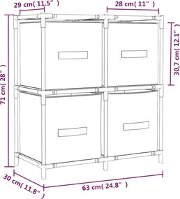 Úložná skříňka se 4 textilními koši krémová 63x30x71 cm ocel 337256