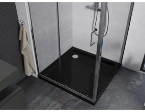 Mexen Apia sprchový kout s posuvnými dveřmi 100 (dveře) x 100 (stěna) cm, 5mm čiré sklo, chromový profil + černá sprchová vanička s chromovým sifonem, 840-100-100-01-00-4070