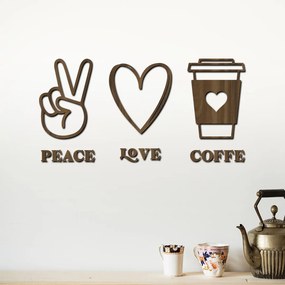 dřevo života Dřevěná dekorace na zeď Peace, love, coffee Zvolte rozměr (cm): 95x47, Zvolte barvu dekoru: Ořech