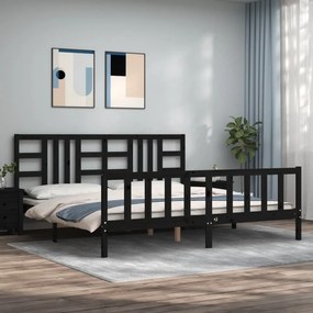 Rám postele s čelem černý 200 x 200 cm masivní dřevo 3191995