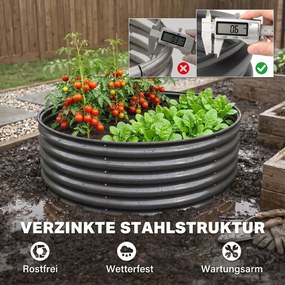 Vyvýšený záhon, pozinkovaný květináč s bezpečnostním okrajem, truhlík na rostliny s otevřeným dnem, 120 x 120 x 43 cm, tmavě šedý