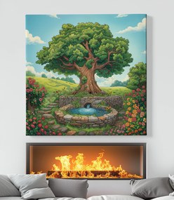 Obraz na plátně - Strom života Kamenná studánka FeelHappy.cz Velikost obrazu: 100 x 100 cm