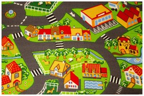 Dětský kusový koberec Crazy Village Uličky zelený šedý Rozměr: 150x250 cm