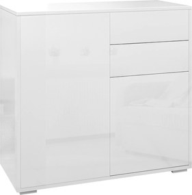 Úložný kabinet HOMCOM s 2 zásuvkami a 2 skříňkami, nastavitelnými policemi, pro obývací pokoj, kuchyň, ložnici, 79 x 36 x 74 cm, leskle bílý | Aosom
