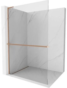 Mexen Kioto+ L, sprchová zástěna Walk-In s poličkou a věšákem 115 x 200 cm, 8mm čiré sklo, měděný matný profil, 800-115-123-65-00