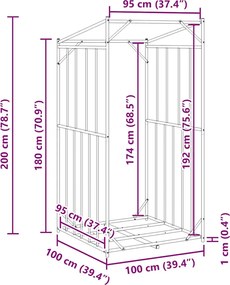 vidaXL Stojan na palivové dřevo s krytem proti dešti 100x100x200 cm [4104951]