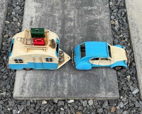 Kovový model - Retro auto 2CV s karavanem