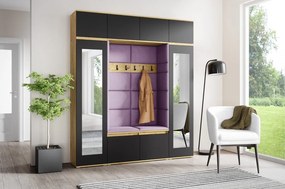 Eka Předsíňová stěna s čalouněnými panely Trinity 32 - Dub Artisan s černou / Fialová 2311