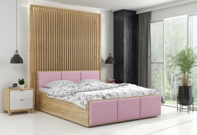 Expedo Čalouněná postel SANTOS, 160x200, dub kraft/trinity 19 - růžová + kovový rošt + matrace