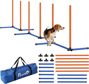 PawHut 3dílná agility sada pro psy se slalomovými tyčemi, zemními kolíky a přepravní taškou — přenosné tréninkové vybavení do interiéru i exteriéru, o