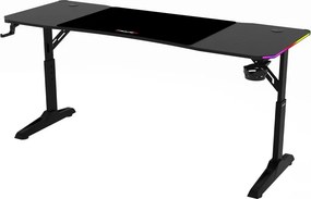 Výškově nastavitelný herní stůl ERACER H1216 — 160x60 cm, kov, melamin, černá, RGB podsvícení