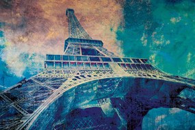 DIMEX | Samolepicí vliesová fototapeta na zeď Abstrakt Eiffelova věž I. MA-5-0375 | 375 x 250 cm | zelená, vícebarevná, modrá