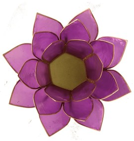 Milujeme Kameny Svícen – lotosový květ – světle fialový – velký - zlatý okraj