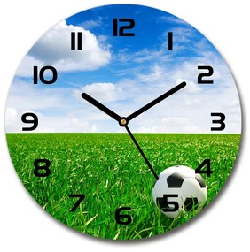 Wallmuralia Skleněné hodiny kulaté Fotbal na louce fi 30 cm