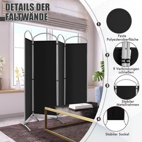 Costway Folding 4 Panel Room Diferd pro Home – 221 × 51 × 188 cm, černý