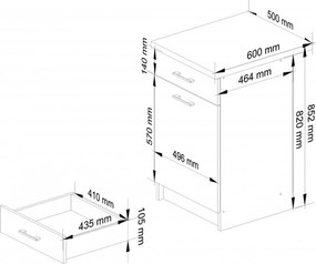 Kuchyňská skříňka OLIVIA S50 SZ1 - bílá/beton