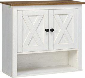 kleankin Nástěnná skříňka do koupelny s 2 dveřmi a úložnými policemi 60x19,5x52,5 cm Bílá