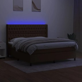Box spring postel s matrací a LED tmavě hnědá 160x200 cm textil 3138568