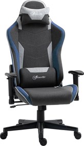 Ergonomická herní židle Vinsetto s opěrkami, opěrkou hlavy, nastavitelnou výškou a sklápěcí kancelářská herní židle v lněné tkanině s houpací funkcí …