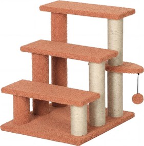 PawHut kočičí schody schody pro psy a kočky 3 stupně se škrabadly hrací míč plyšový hnědý 45x40x48cm pro větší pohodlí | Aosom.de
