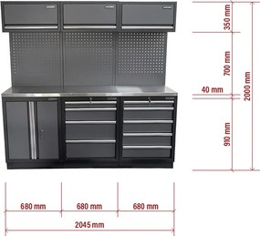 AKČNÍ SET Sestava 6 ks dílenského nábytku SET-CA01028 s nerezovou pracovní deskou MB-TGW80S